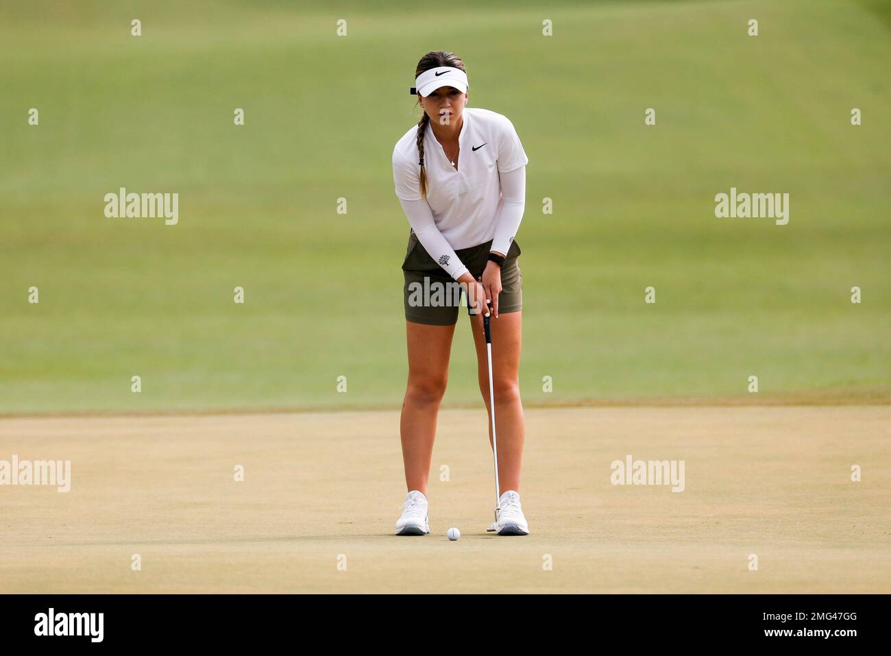 Gabriela Ruffels lines up her shot on the first hole during the third round of the LPGA's ANA ...