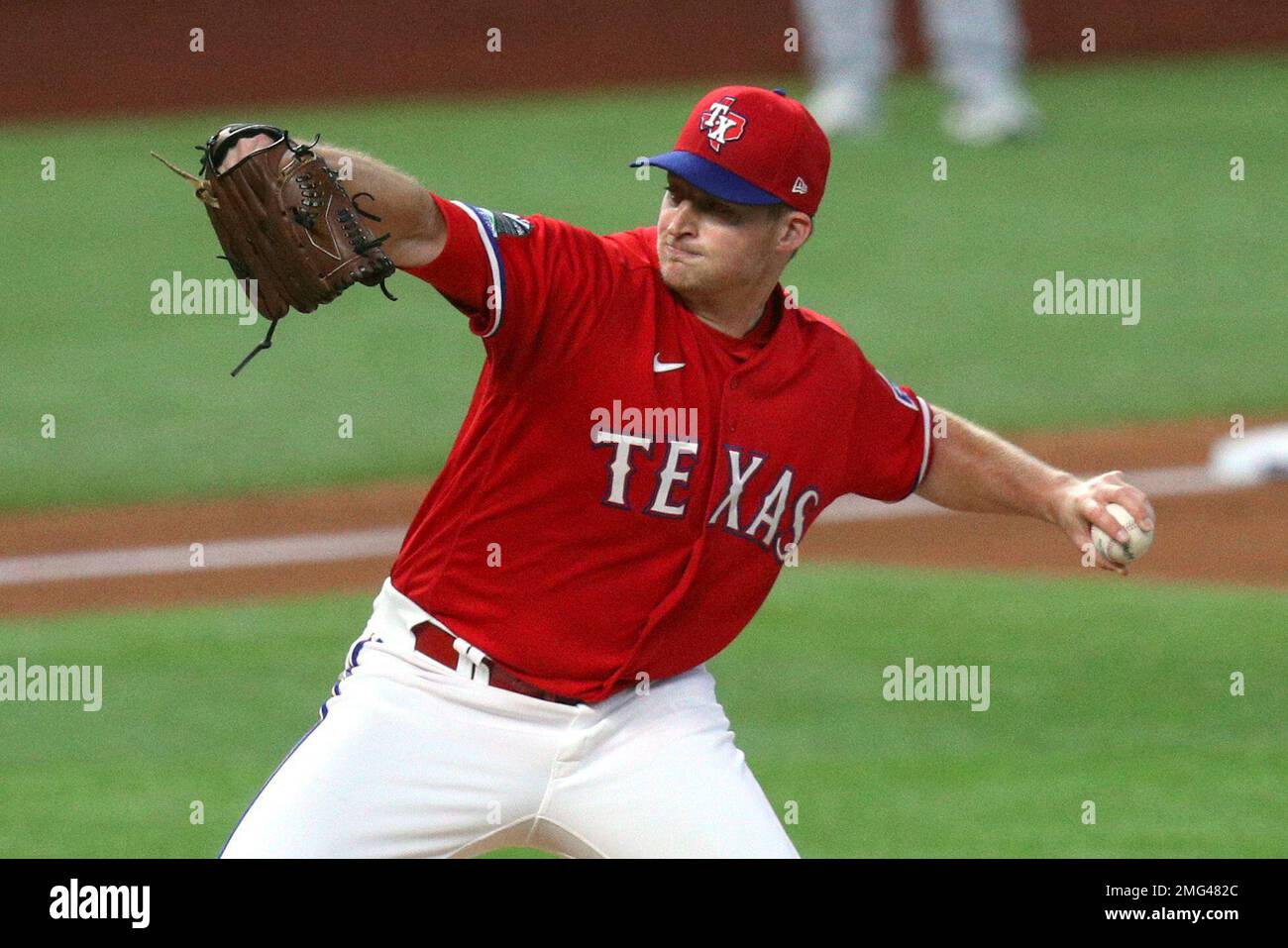 Texas Rangers relief pitcher Wes Benjamin (75) works the third inning ...