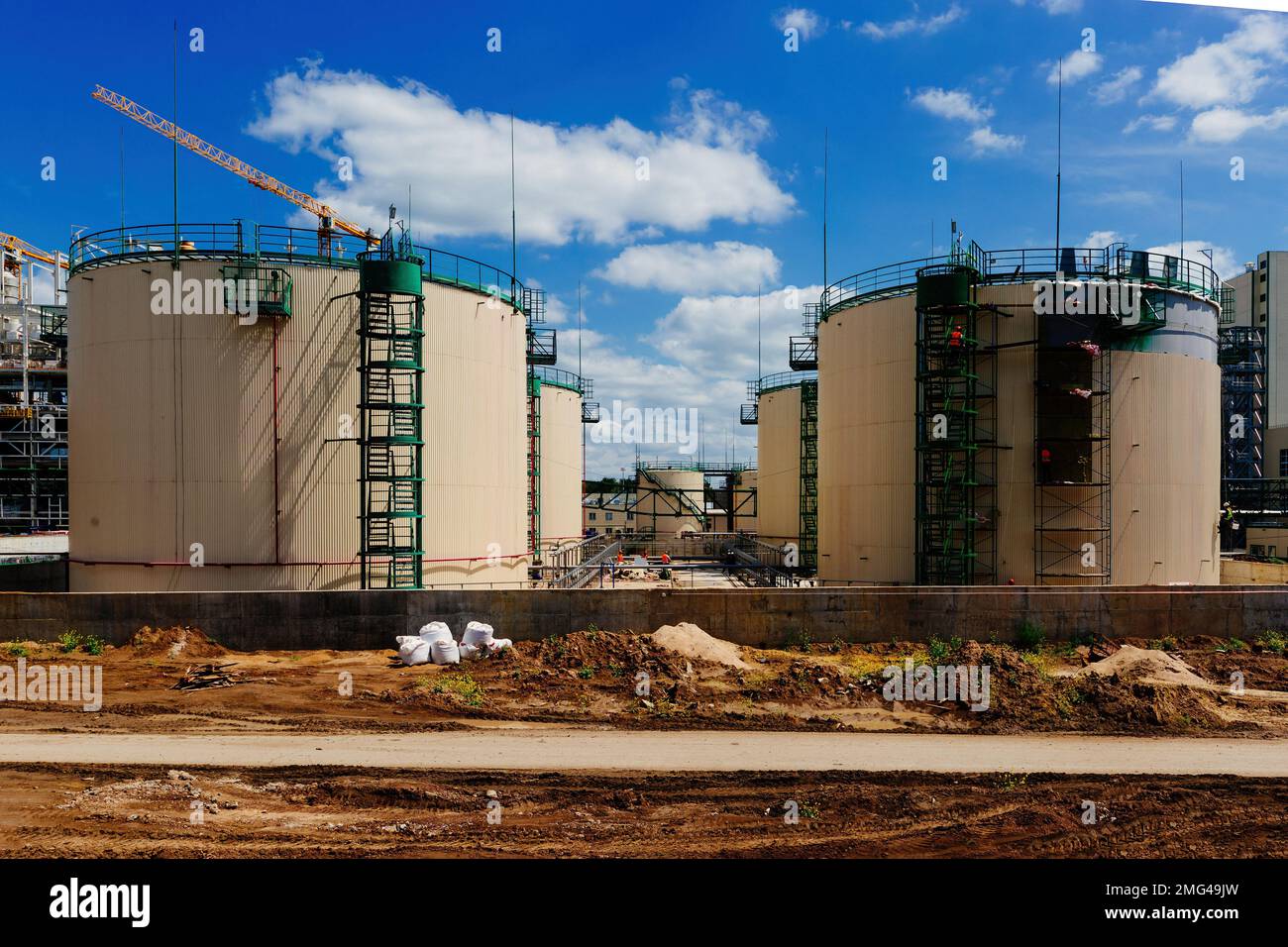 Large industrial round tanks for chemical production or oil ...