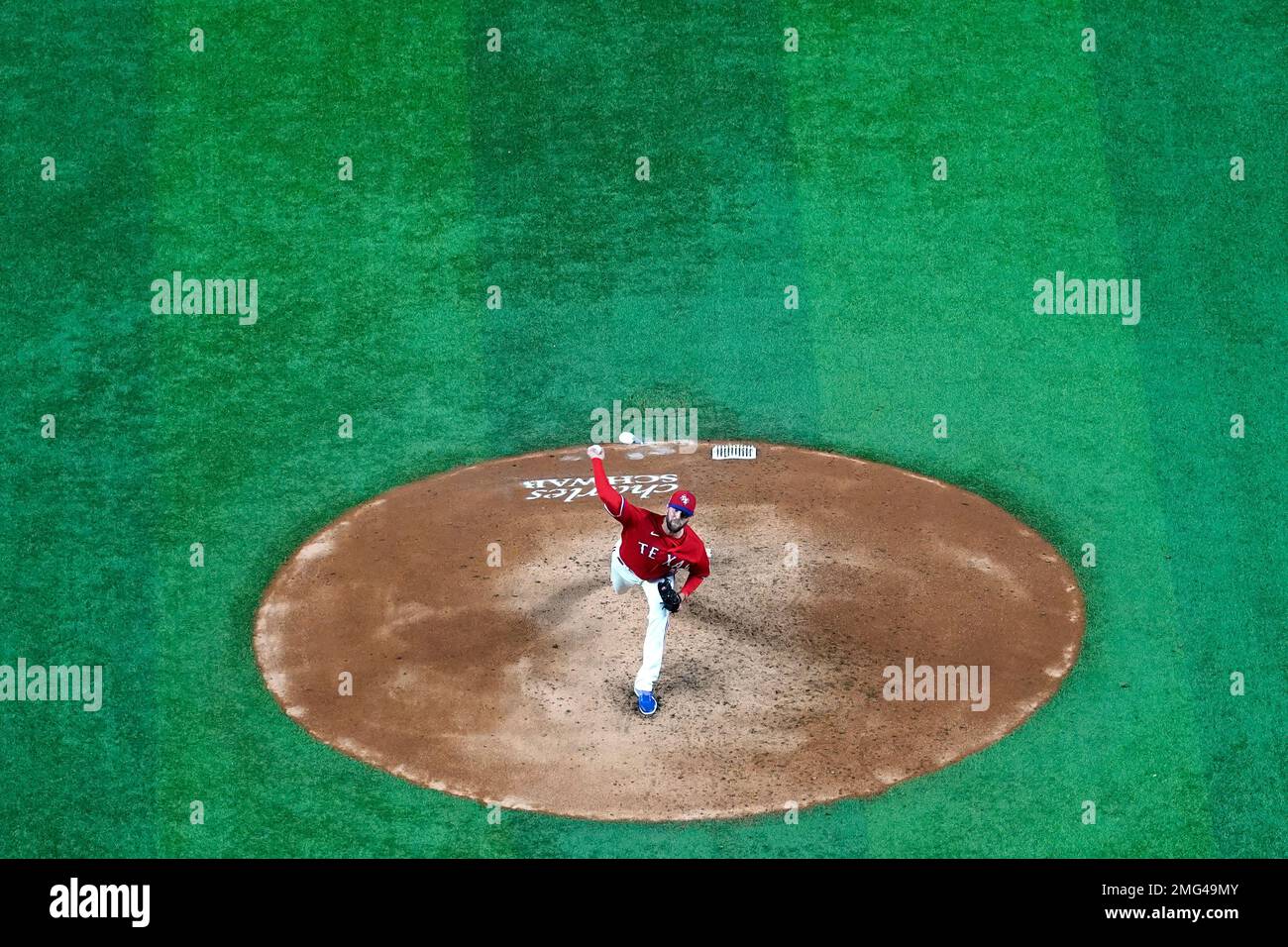 Texas Rangers relief pitcher Jordan Lyles throws to the Oakland ...