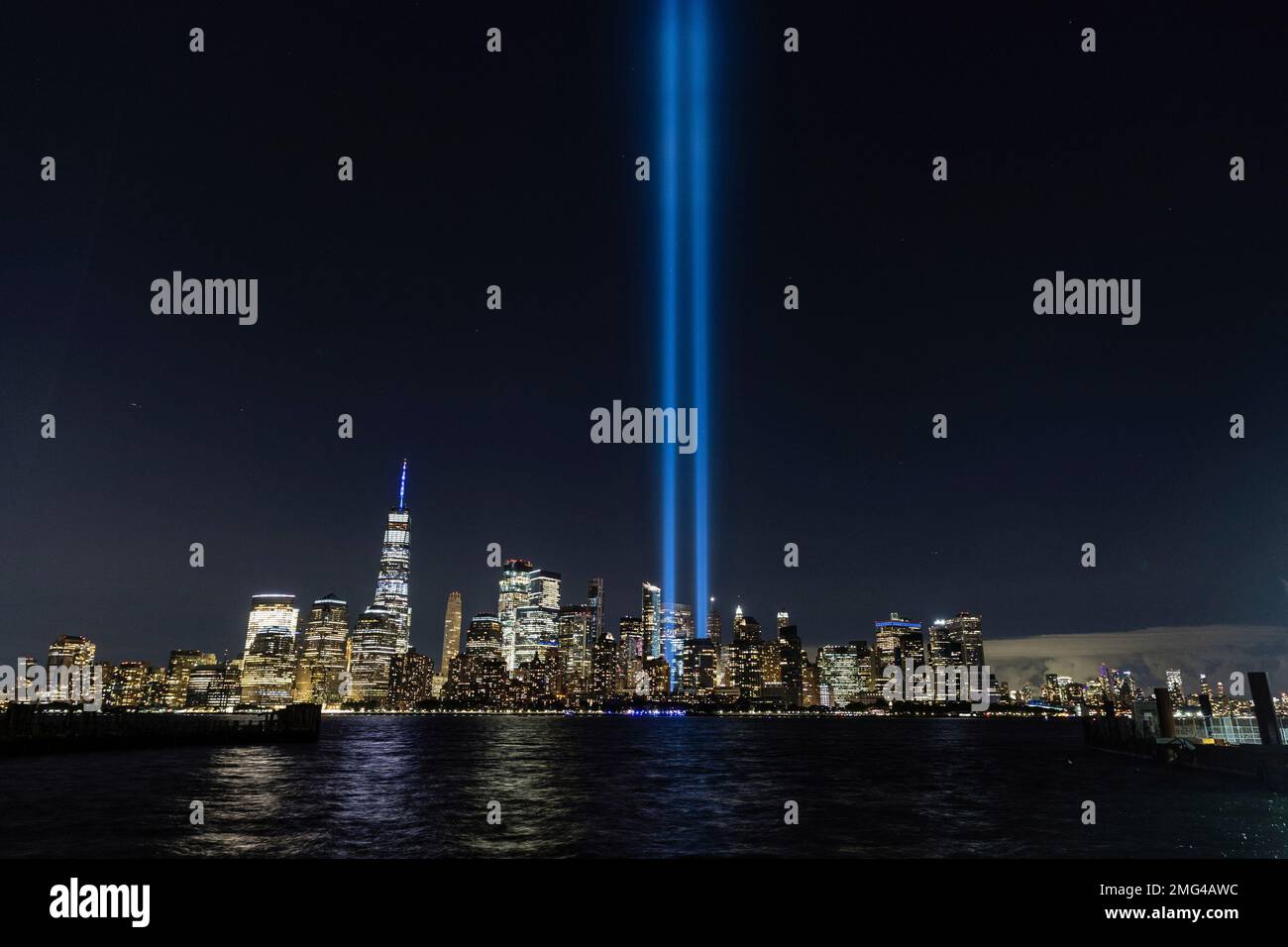 Tribute in Light, two vertical columns of light representing the fallen ...