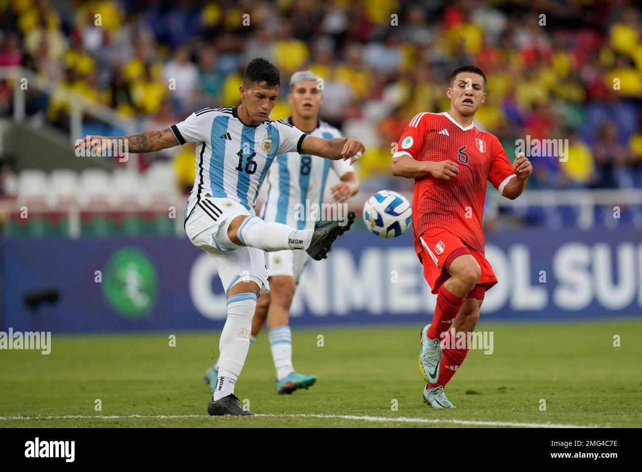 Argentina's Brian Aguilar, left, and Peru's Jeffrey Cabellos compete ...
