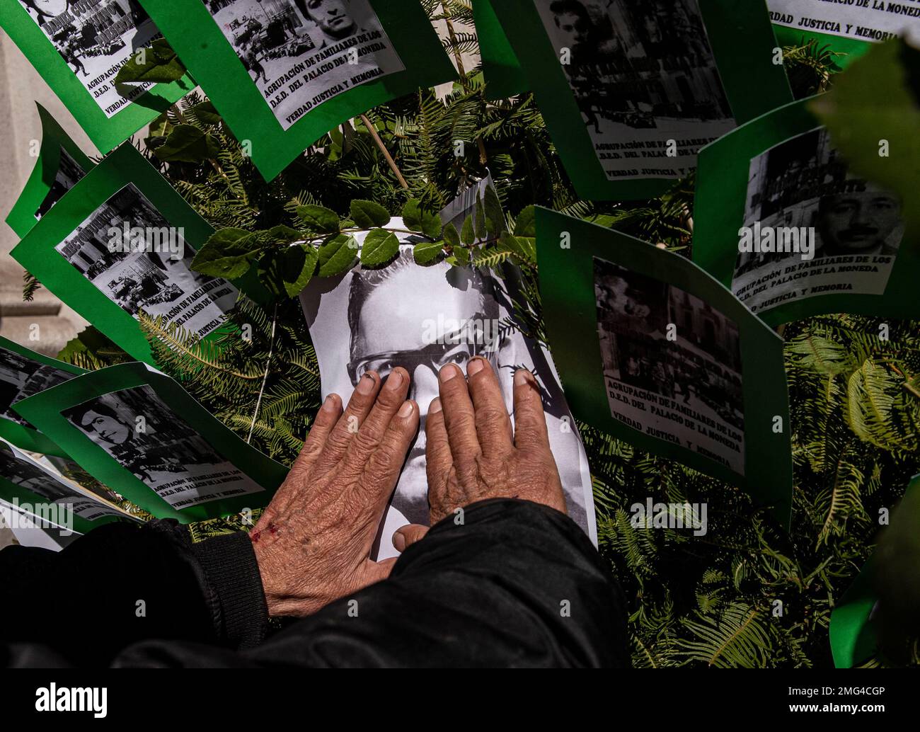 A supporter of the Chile's late President Salvador Allende touches his ...
