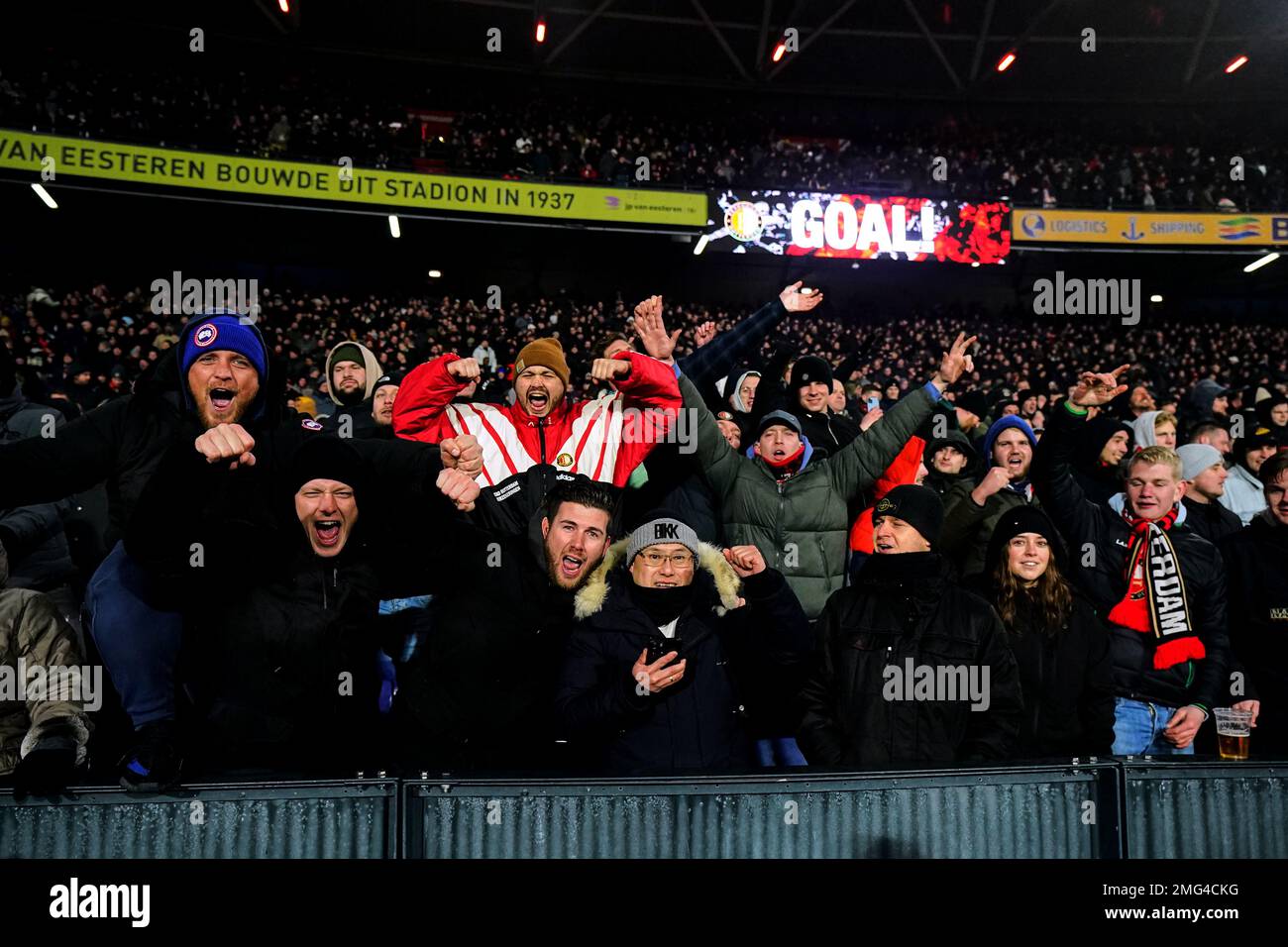 Rotterdam - Feyenoord supporters celebrating the 2-0 during the match ...