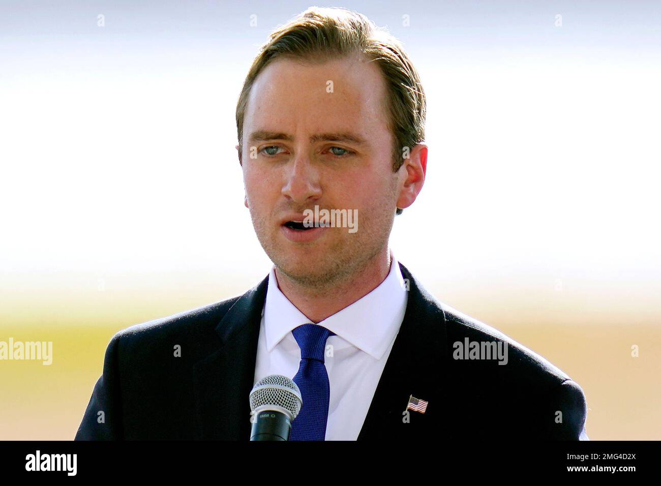 Matt Mowers speaks before a campaign rally for President Donald Trump ...