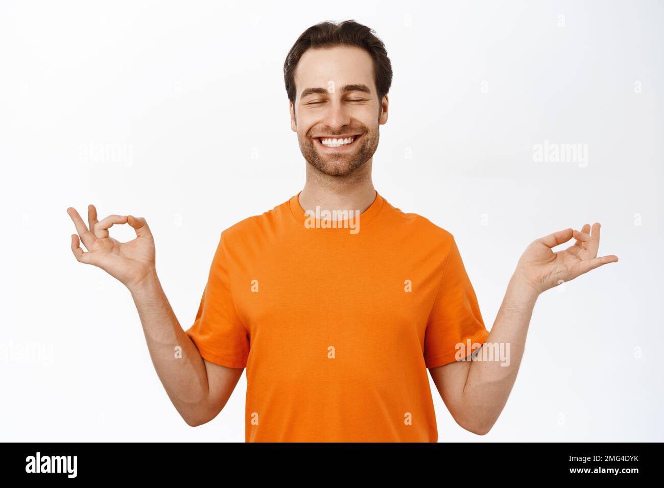 Meditation and mindfulness. Man meditating, practice yoga, reaching ...