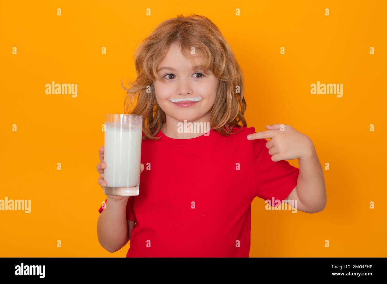 Healthy food for kids. Organic milk. Cute little child with glass of ...
