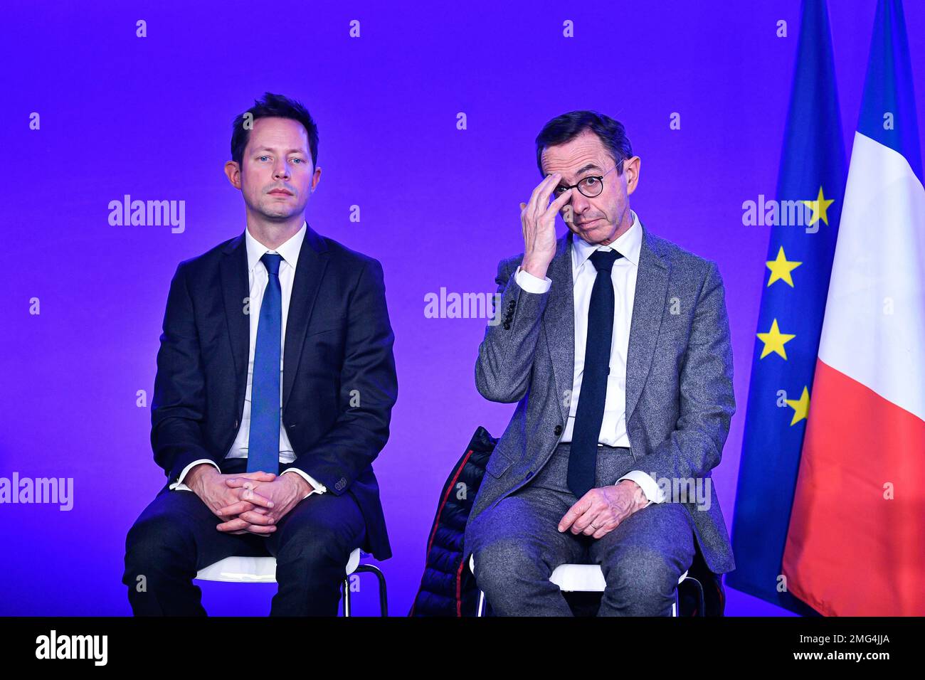 Paris, France. 24th Jan, 2023. Francois-Xavier Bellamy and Bruno ...