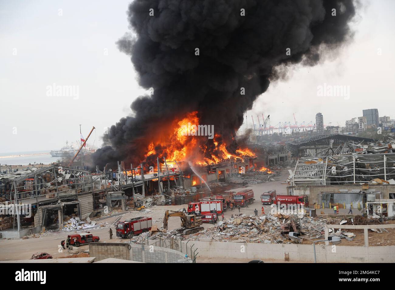 Fire burns in the port in Beirut, Lebanon, Thursday, Sept. 10. 2020 ...