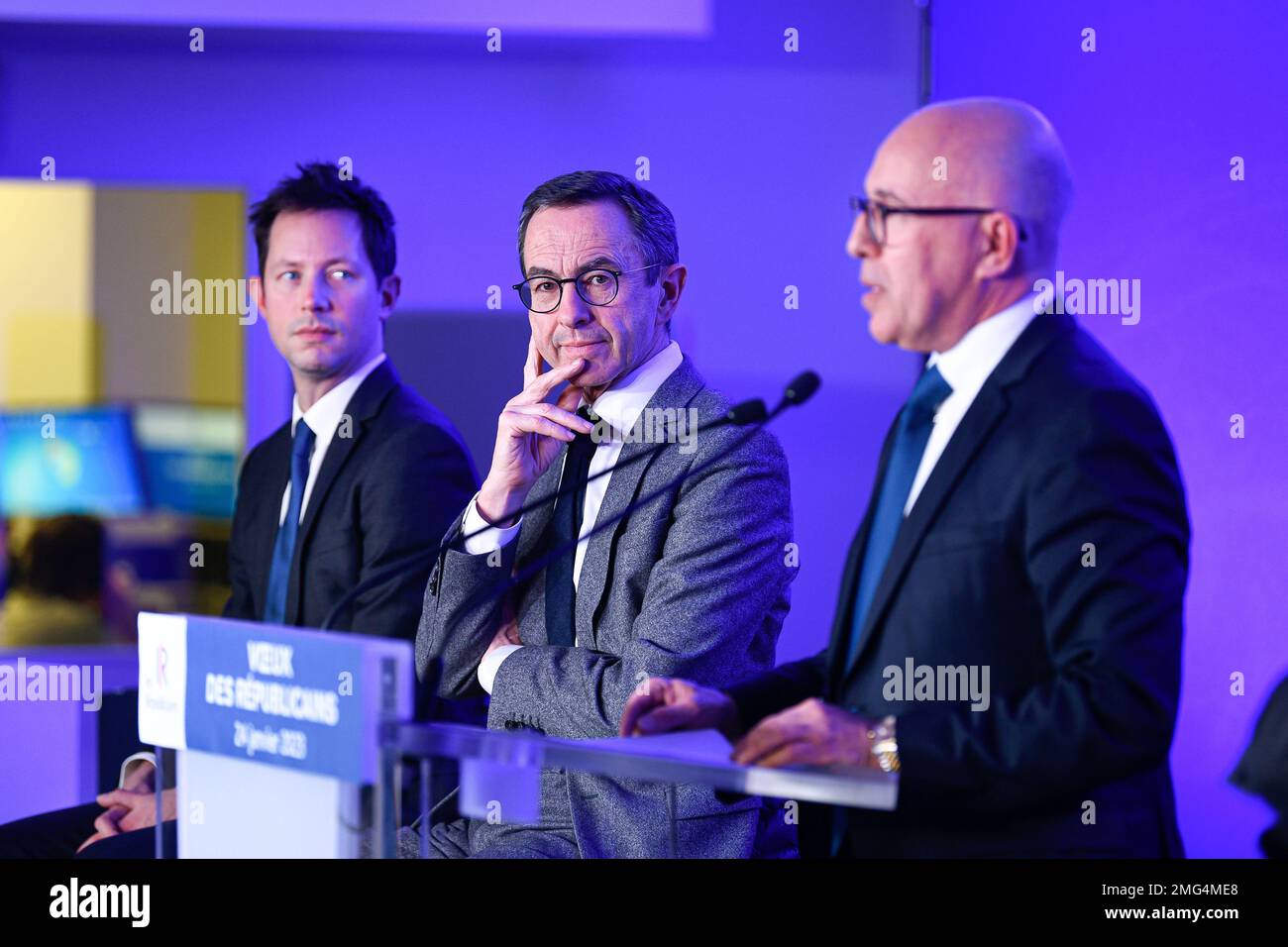 Paris, France. 24th Jan, 2023. LR President Eric Ciotti, Bruno ...