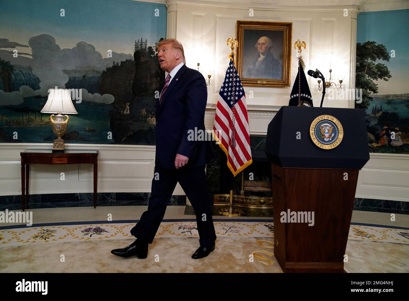 President Donald Trump leaves after speaking at an event on judicial ...