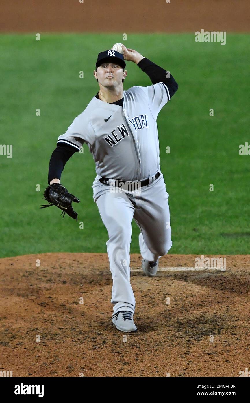 New York Yankees pitcher Zack Britton throws to a Toronto Blue Jays ...