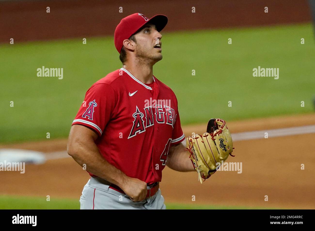 Los Angeles Angels relief pitcher Jacob Barnes walks back to the mound ...