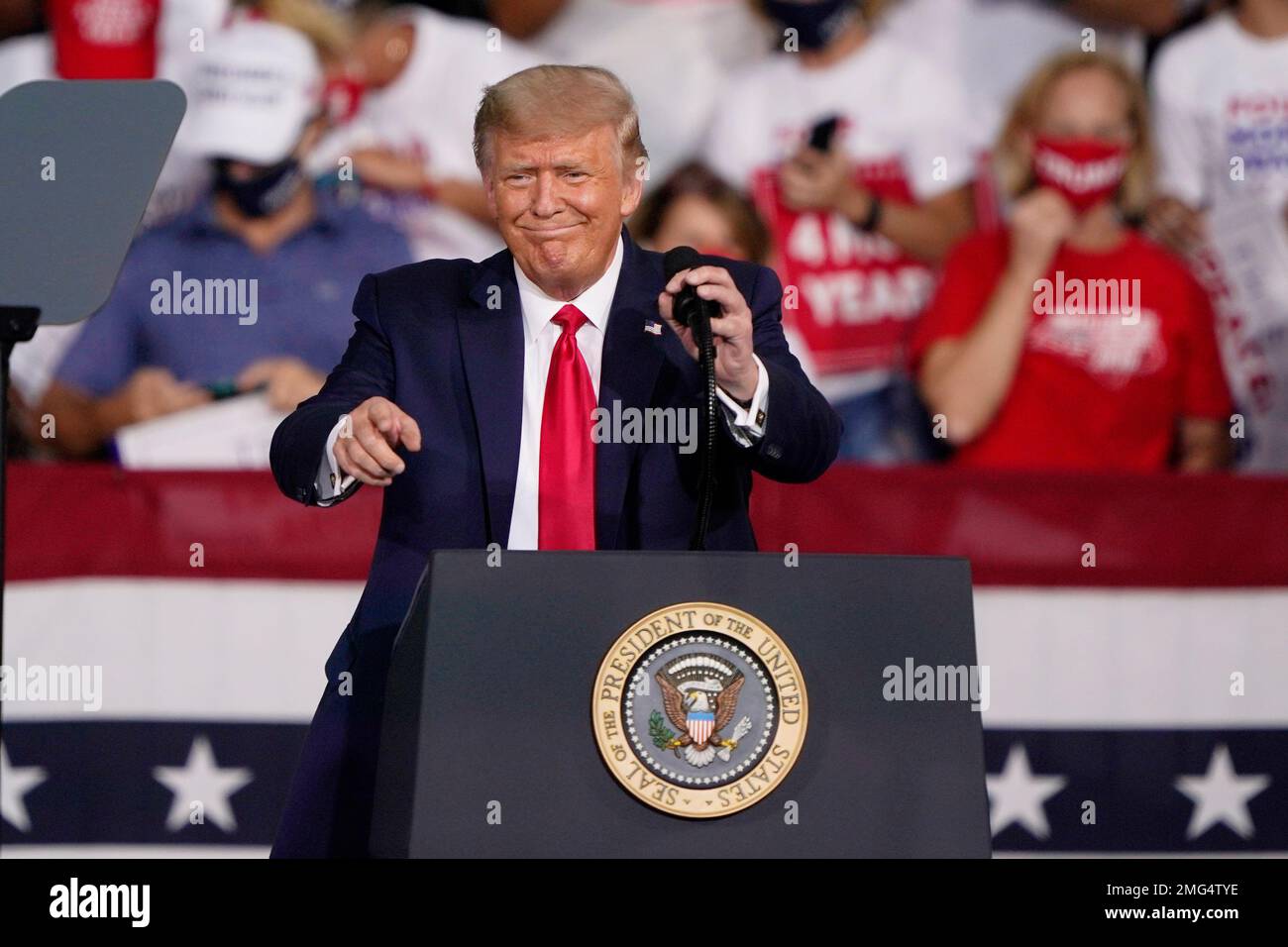 President Donald Trump speaks at a campaign rally Tuesday, Sept. 8 ...