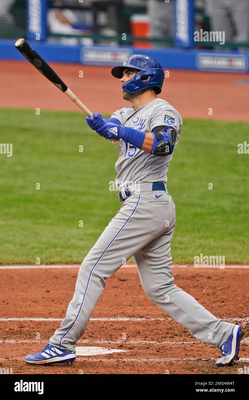 Kansas City Royals' Whit Merrifield watches his three-run home run ...