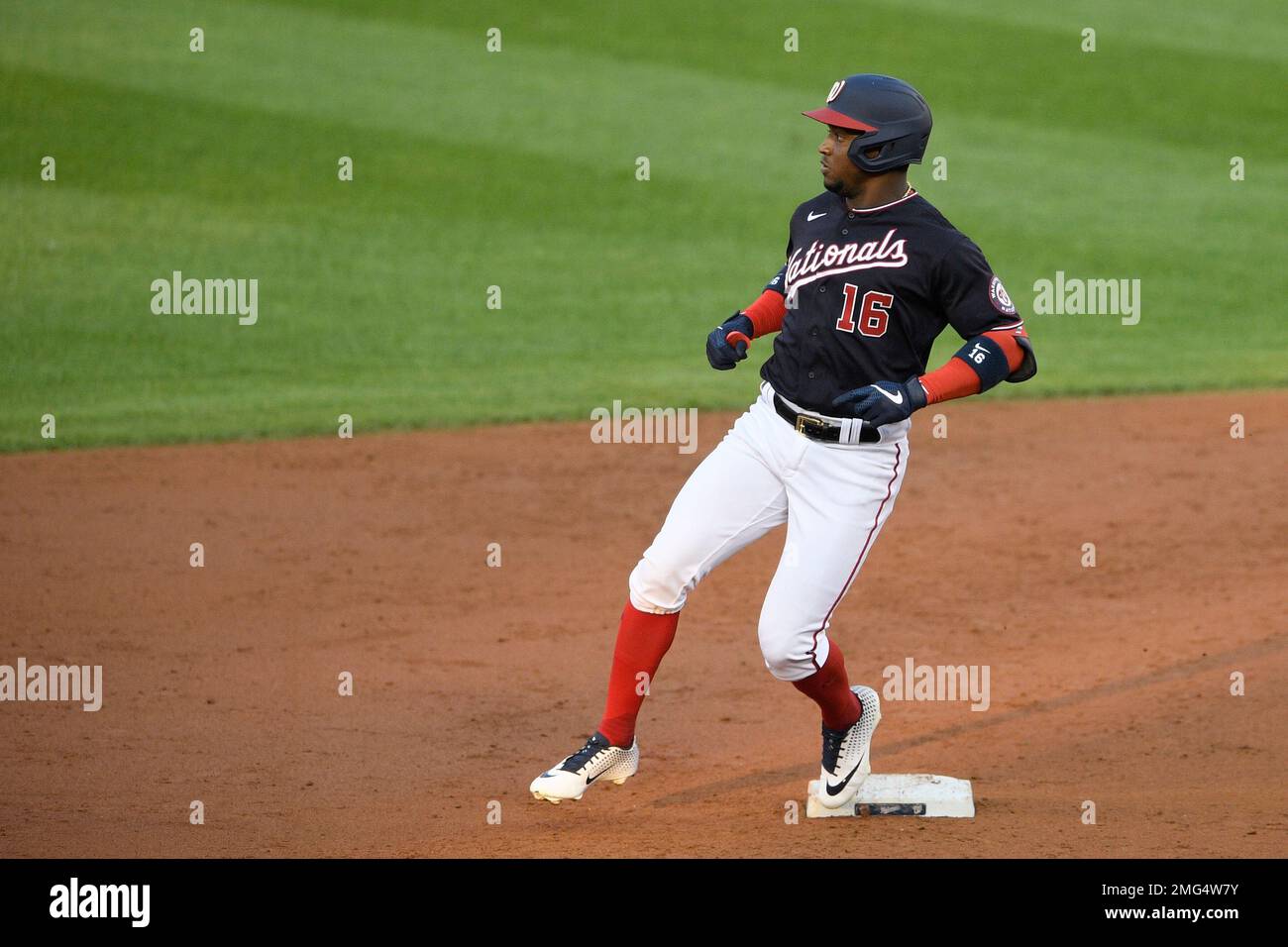 Washington Nationals' Victor Robles stands on second with a double ...