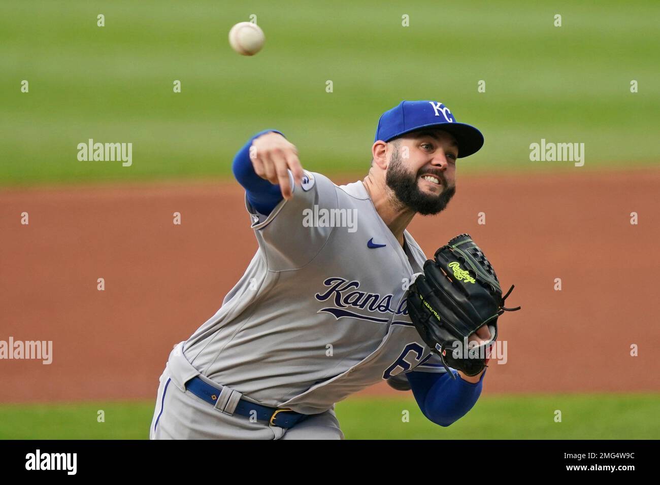 Kansas City Royals starting pitcher Jakob Junis delivers during the ...