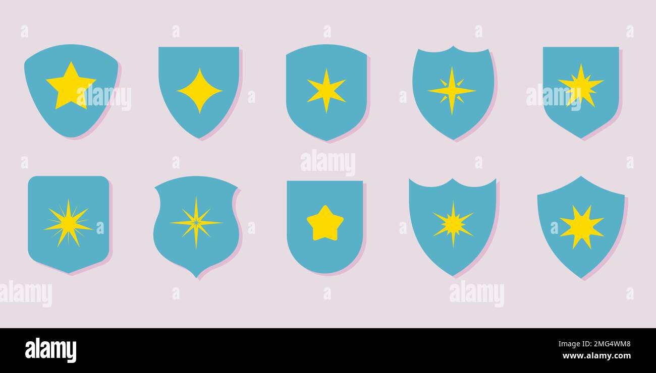 Superhero shields with stars. Super power and safe, shield silhouettes ...