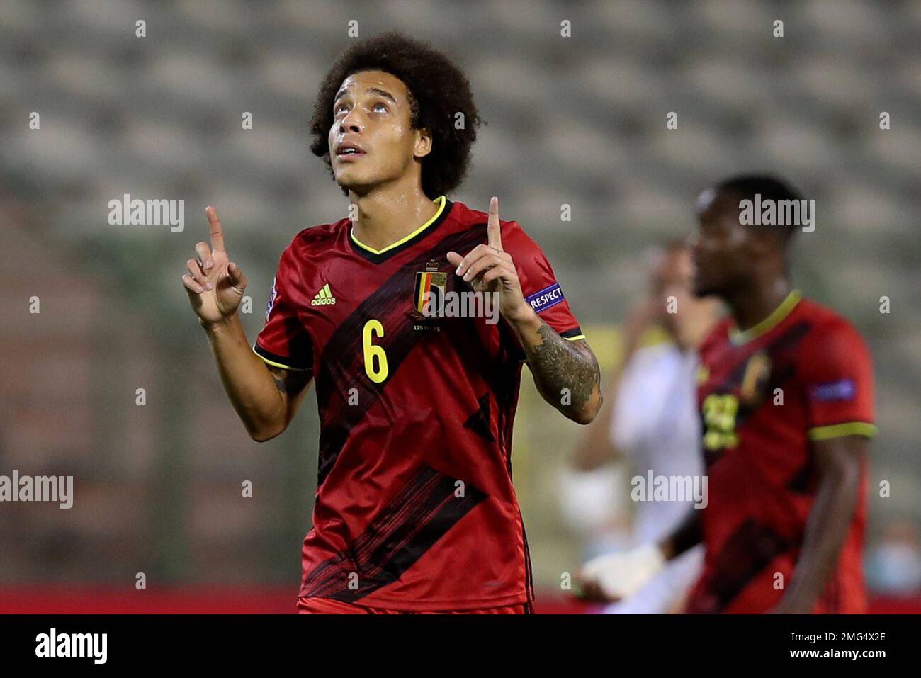Belgium's Axel Witsel, left, jubilates after scoring his sides first ...