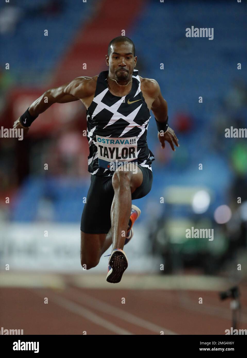 Christian Taylor of the USA competes in triple jump at the Golden Spike ...