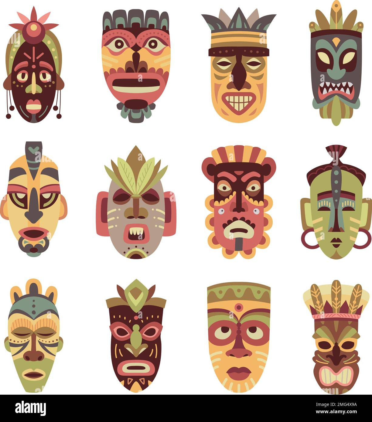 Ethnic flat african tiki mask, polynesian hawaiian idols masks. Native ...