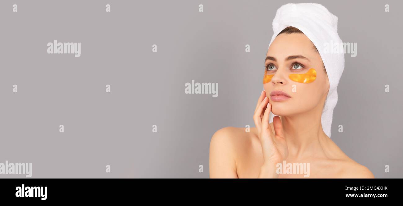 Skin care beauty woman. Beautiful woman isolated face portrait, banner with mock up copy space ...