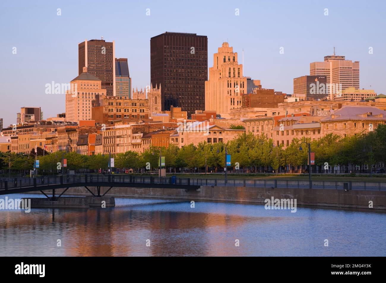 Montreal skyline and Old Port at sunrise in spring, Old Montreal ...