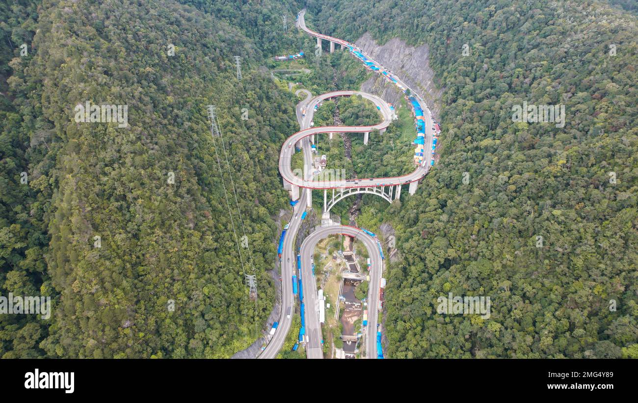 Aerial view of Kelok 9 bridge West Sumatra. Payakumbuh, Indonesia ...