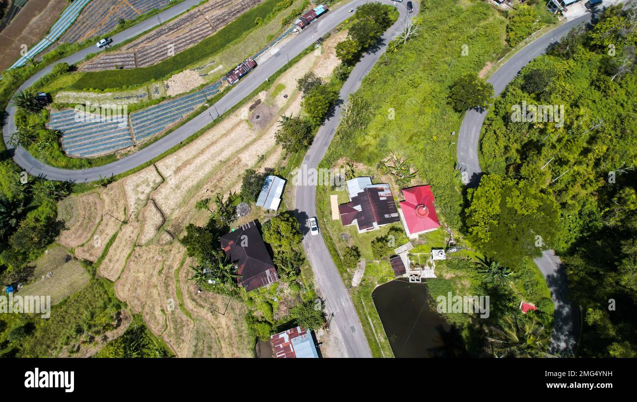 Aerial view of Kelok 44. Tuning 44 is a unique street located in the ...