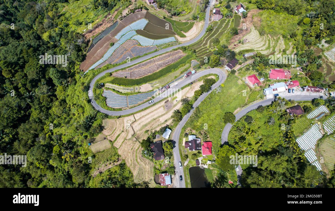 Aerial view of Kelok 44. Tuning 44 is a unique street located in the ...