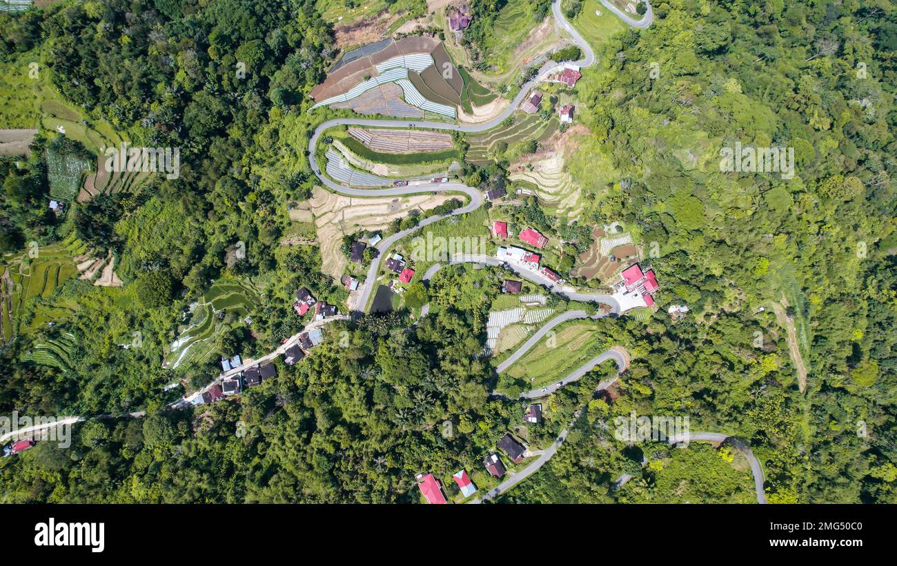 Aerial view of Kelok 44. Tuning 44 is a unique street located in the ...
