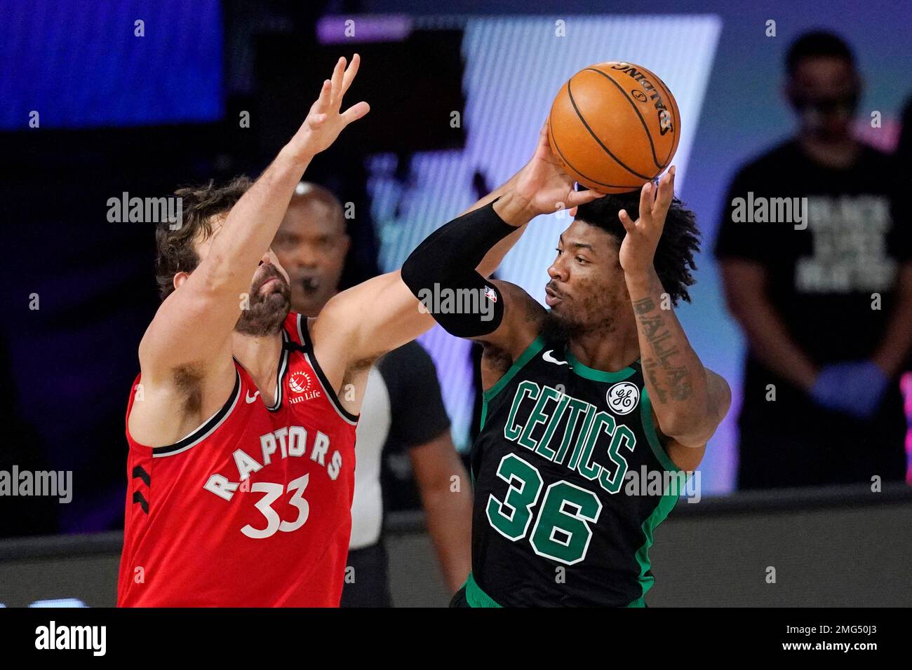 Toronto Raptors' Marc Gasol (33) battles for the ball with Boston ...