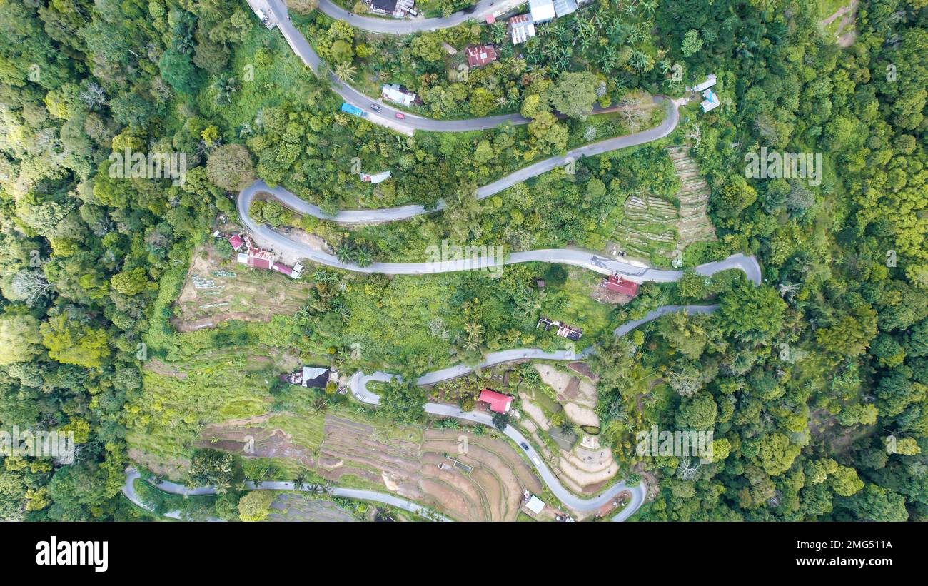 Aerial view of Kelok 44. Tuning 44 is a unique street located in the ...