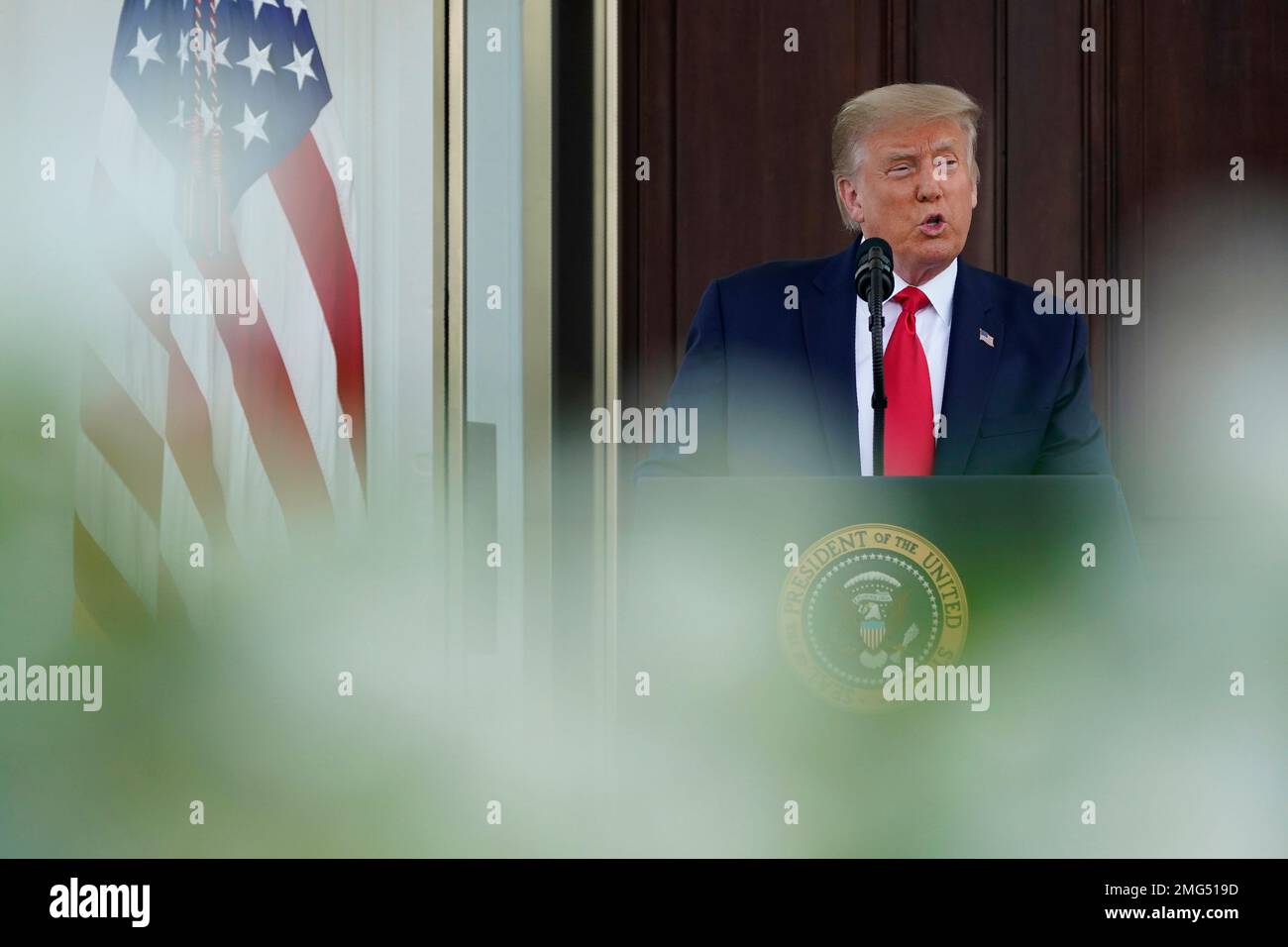 President Donald Trump speaks during a news conference on the North ...