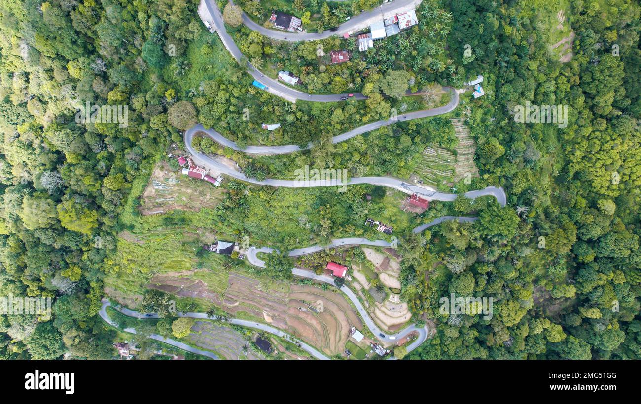 Aerial view of Kelok 44. Tuning 44 is a unique street located in the ...