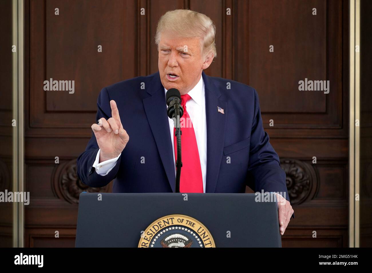 President Donald Trump speaks during a news conference on the North ...