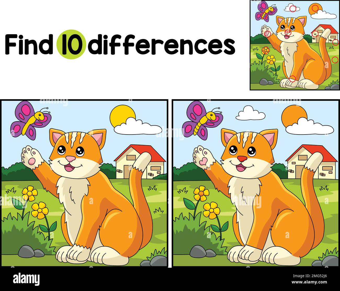 Cat in a Farm Find The Differences Stock Vector Image & Art - Alamy