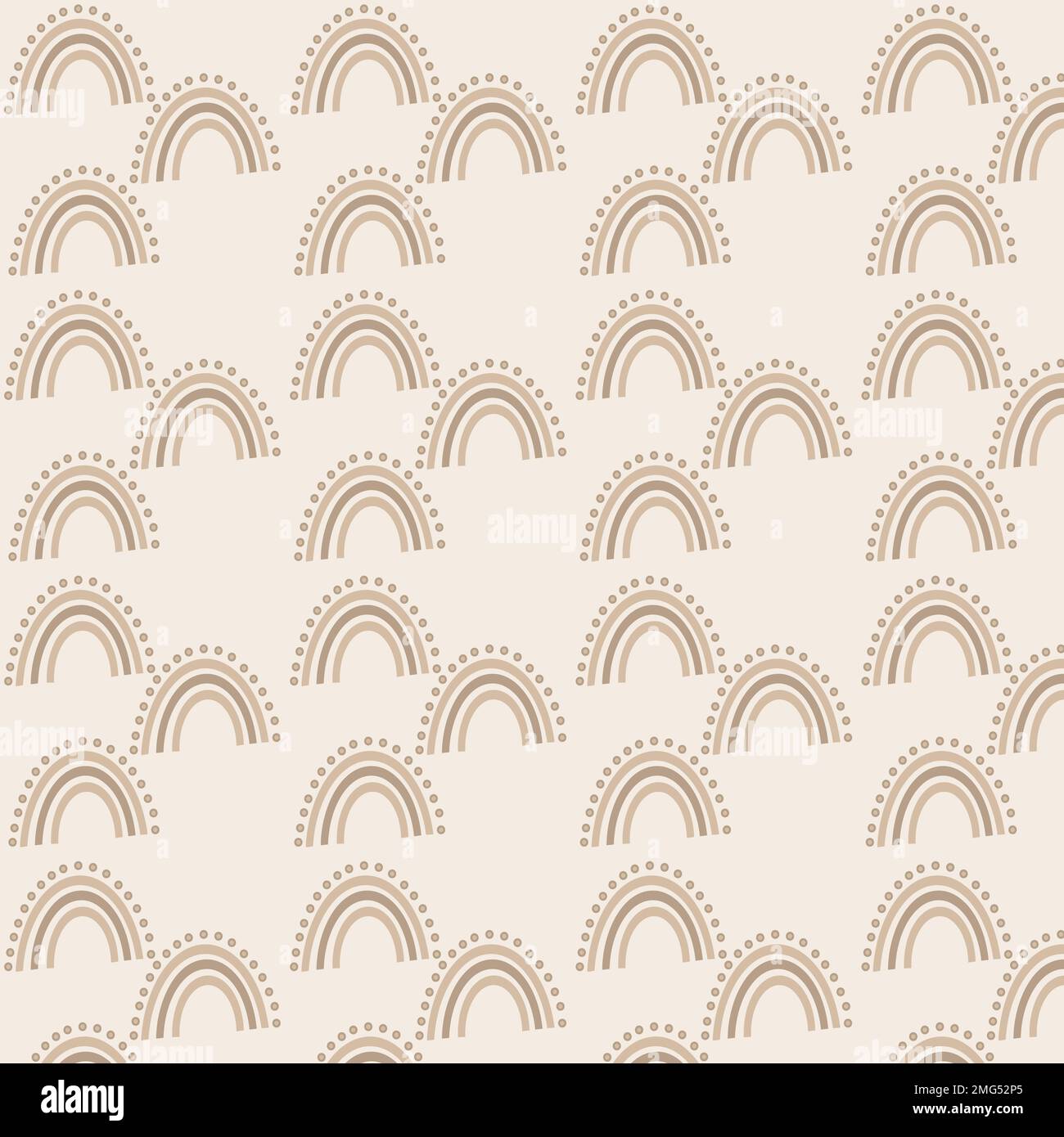 seamless pattern of brown hand drawn rainbow on beige background Stock ...