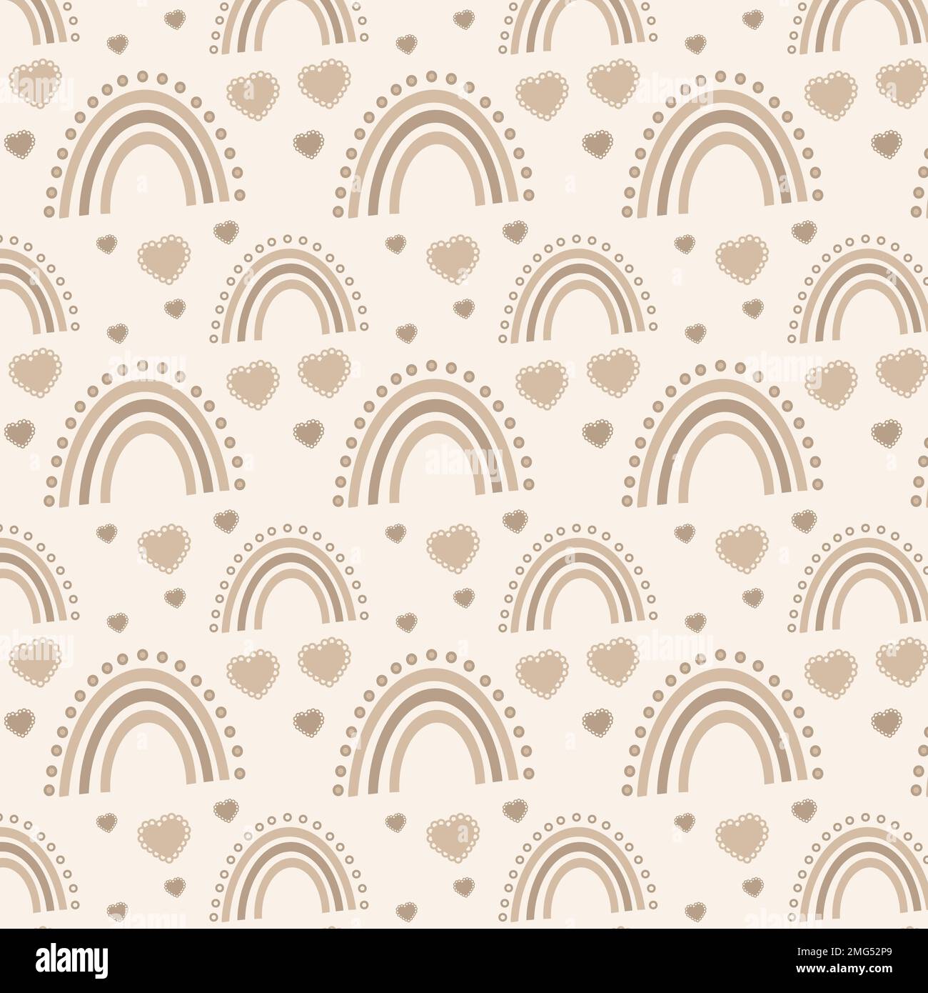 seamless pattern of brown rainbow and hearts on beige background Stock ...