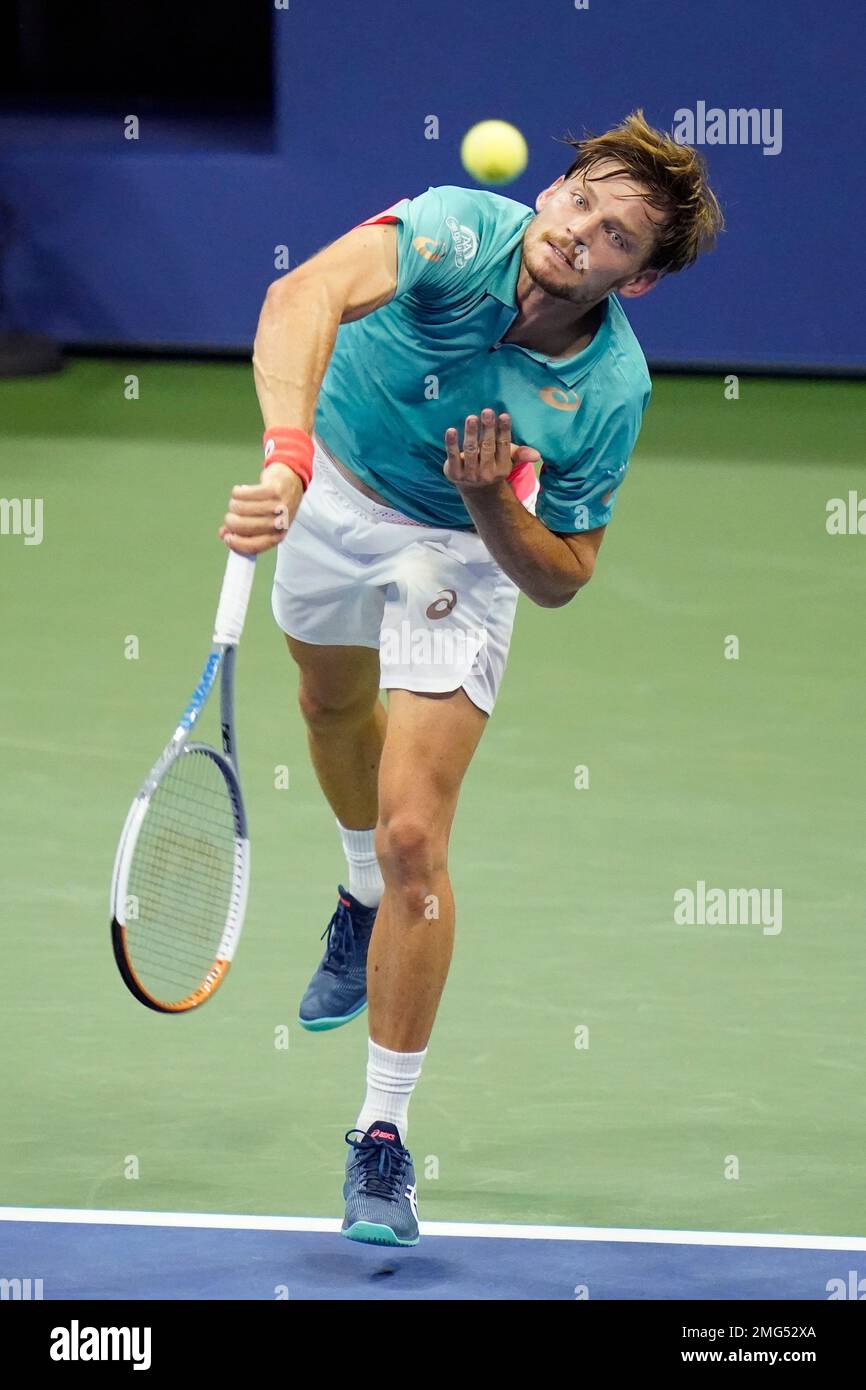 David Goffin, of Belgium, serves to Denis Shapovalov, of Canada, during ...