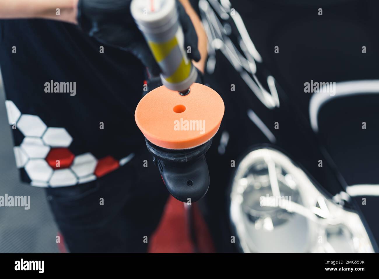 Close-up shot of professional buffer tool being prepared to polish ...