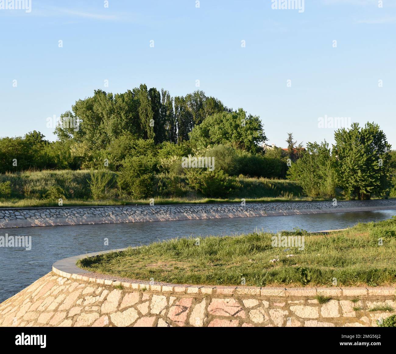 Beautiful nature in the City of Nis, Serbia, Europe. Quay on the Nisava ...