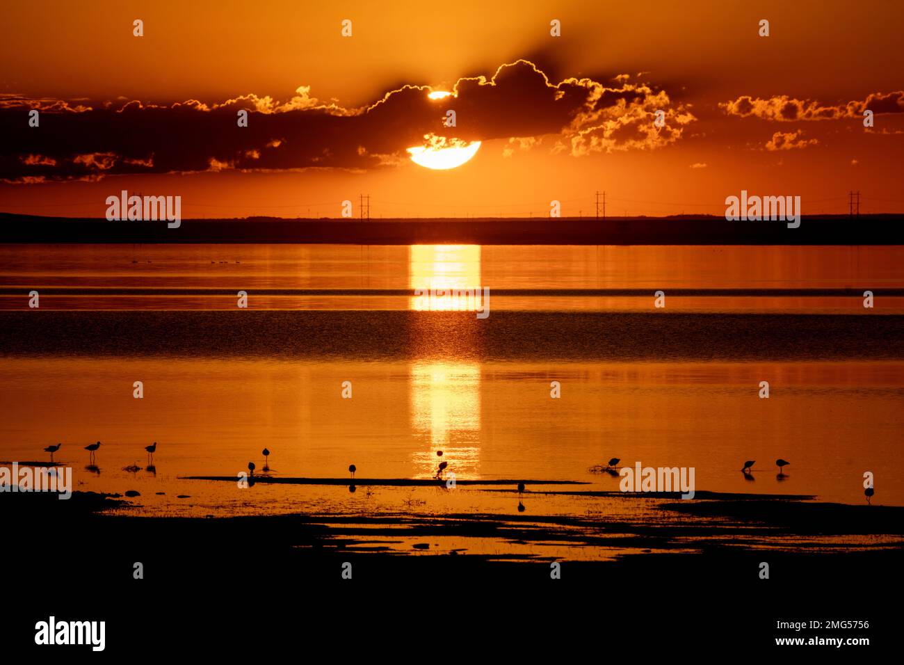 Prairie Sunset Saskatchewan orange color reflection Canada Stock Photo ...