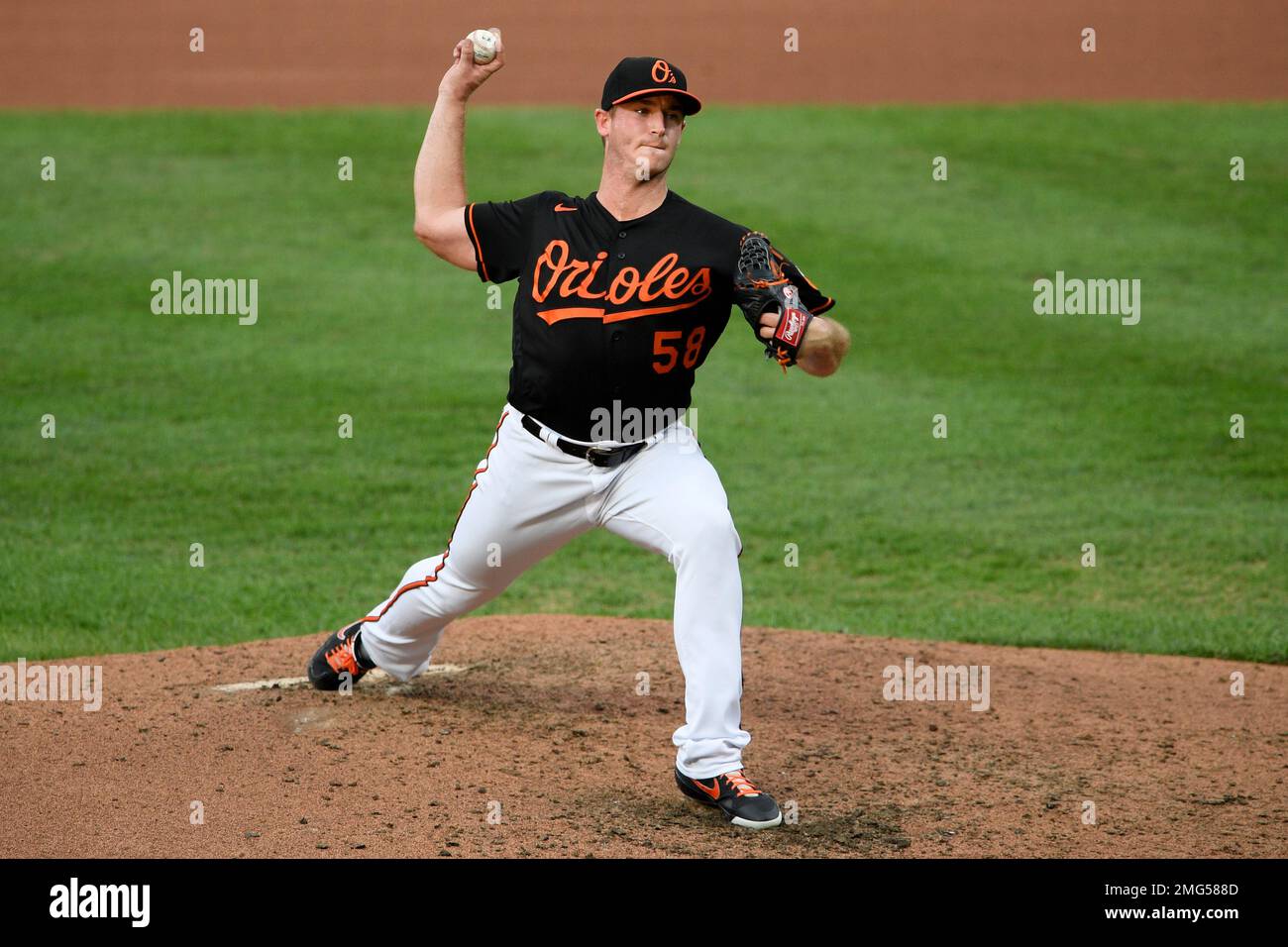 Baltimore Orioles relief pitcher Evan Phillips delivers a pitch during ...