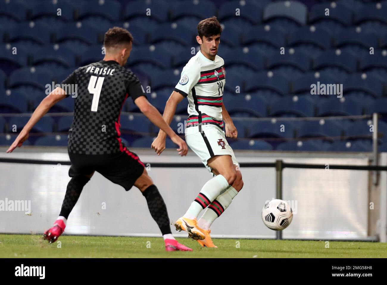 Portugal's Trincao controls the ball next to Croatia's Ivan Perisic ...