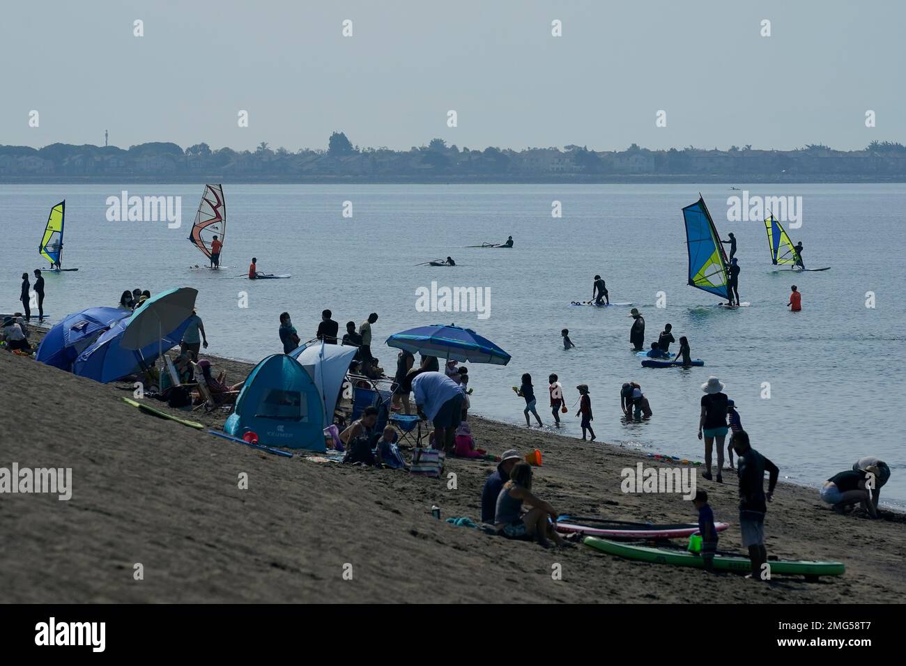 People visit Robert W. Crown Memorial State Beach during the ...