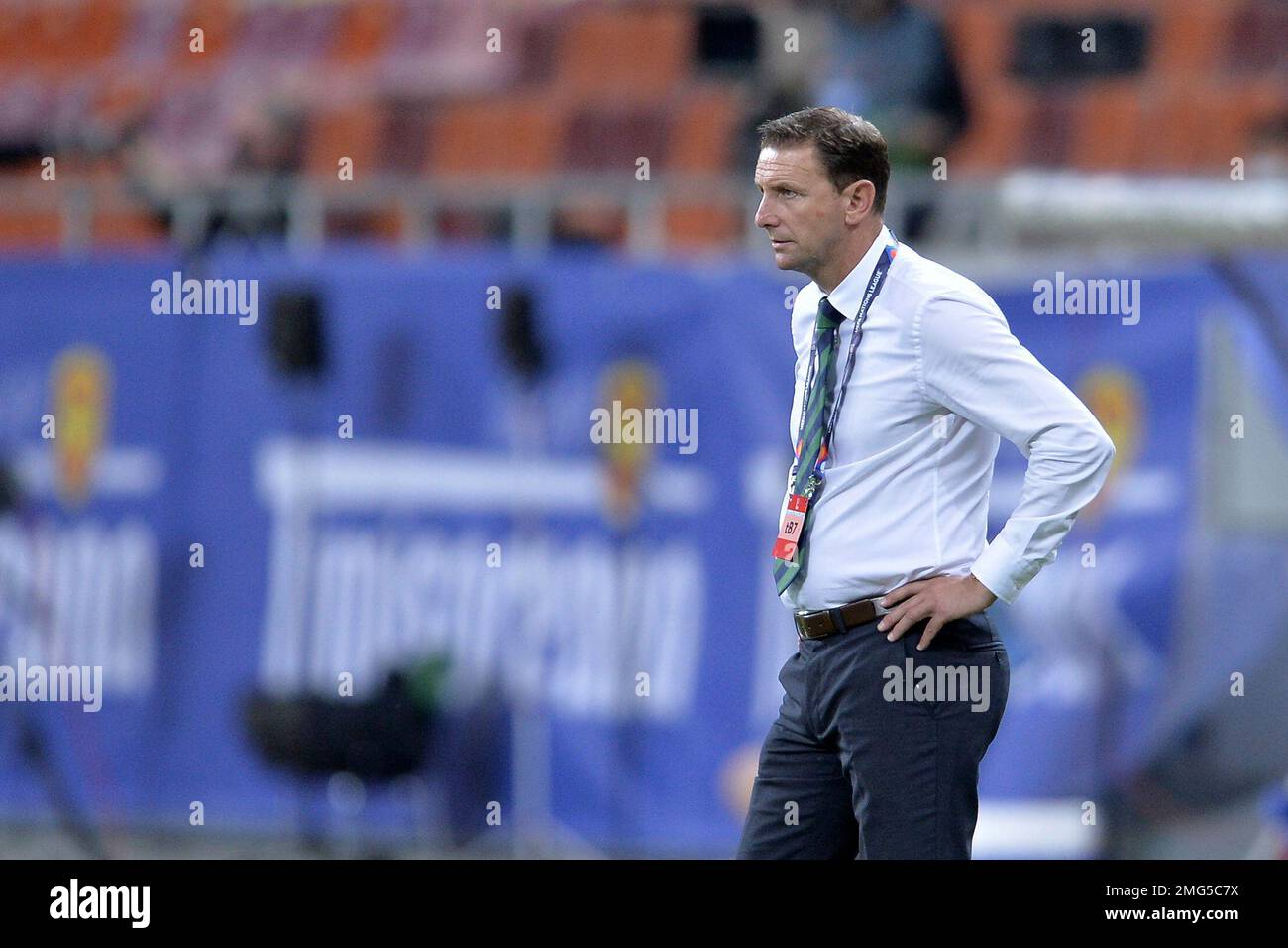 Northern Ireland's coach Ian Baraclough watches his team during the ...