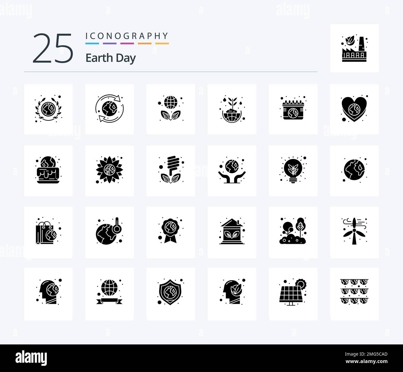 Earth Day 25 Solid Glyph icon pack including global. green. recycle ...