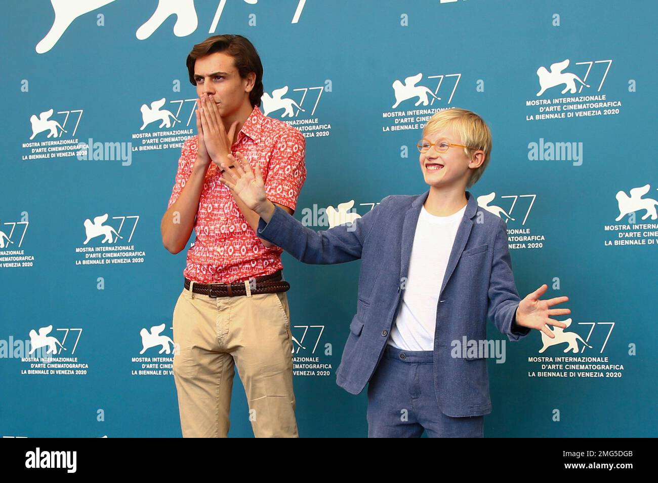 Actors Francesco Gheghi, left, and Mattia Garaci poses for ...