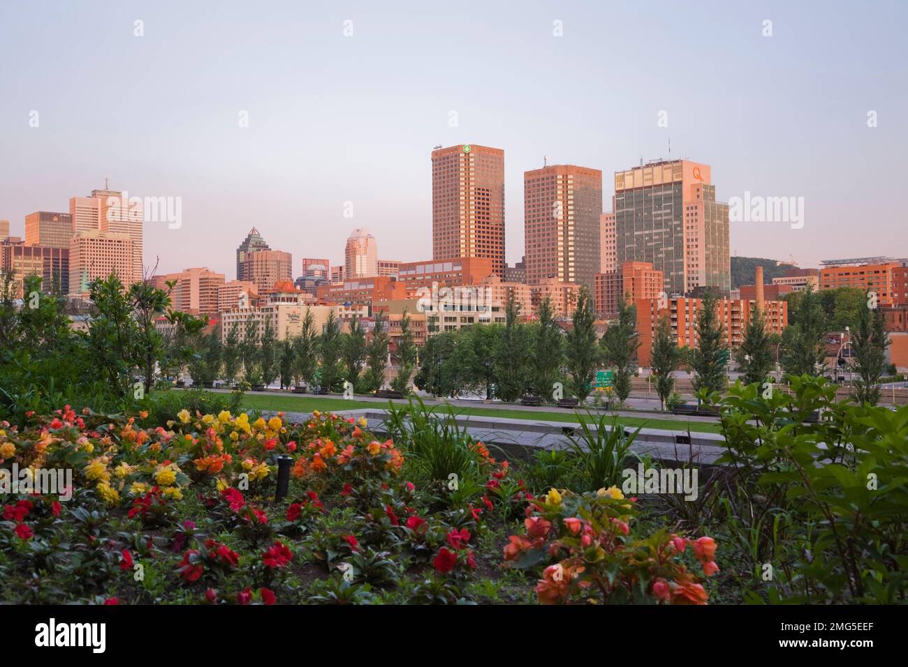 Montreal skyline with view of Complexe Desjardins and Hydro Quebec ...